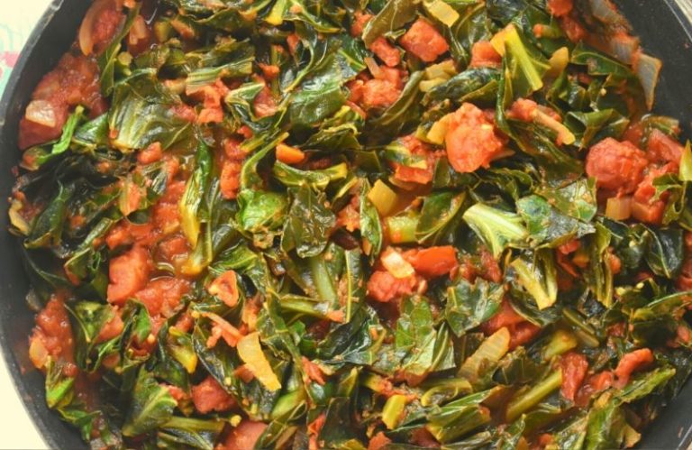 Braised Collard Greens with Tomatoes Recipe - These Old Cookbooks