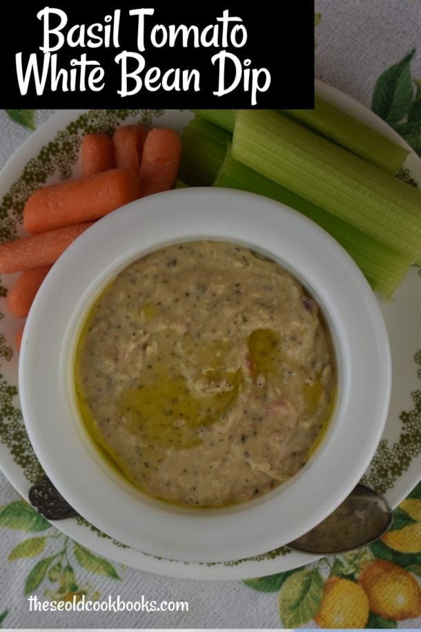 Basil Tomato White Bean Dip - These Old Cookbooks