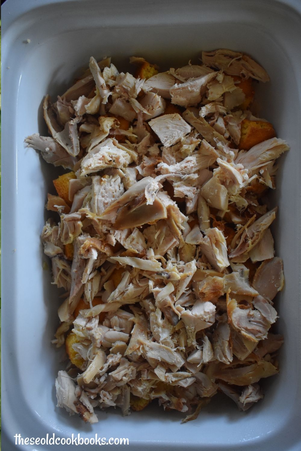 Crockpot Chicken Cornbread Stuffing Casserole - These Old Cookbooks