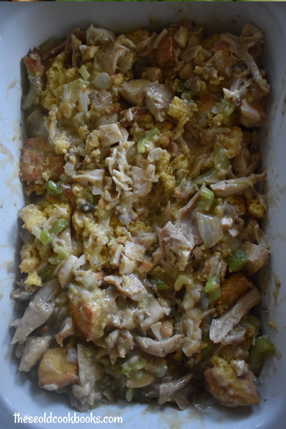 Crockpot Chicken Cornbread Stuffing Casserole - These Old Cookbooks
