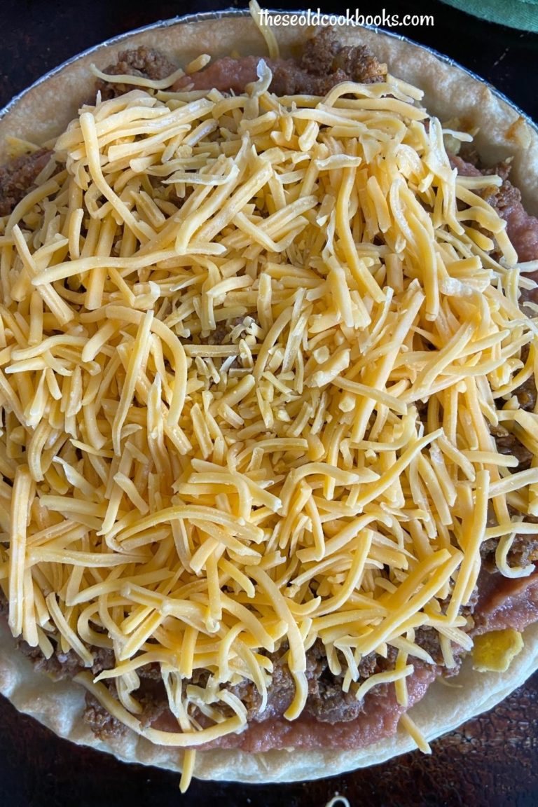 Deep Dish Taco Pie Recipe with Refried Beans - These Old Cookbooks