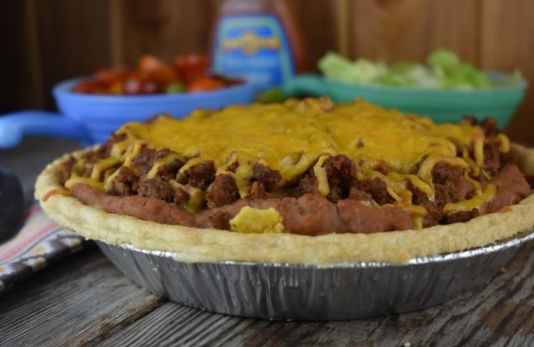 Deep Dish Taco Pie Recipe with Refried Beans - These Old Cookbooks