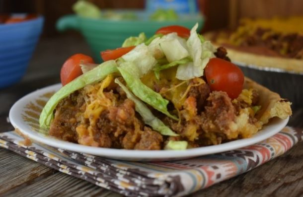 Deep Dish Taco Pie Recipe with Refried Beans - These Old Cookbooks