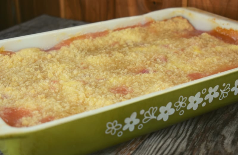 Cherry Rhubarb Crisp Recipe with Sour Cream - These Old Cookbooks