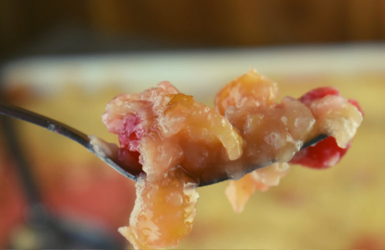 Cherry Rhubarb Crisp Recipe with Sour Cream - These Old Cookbooks