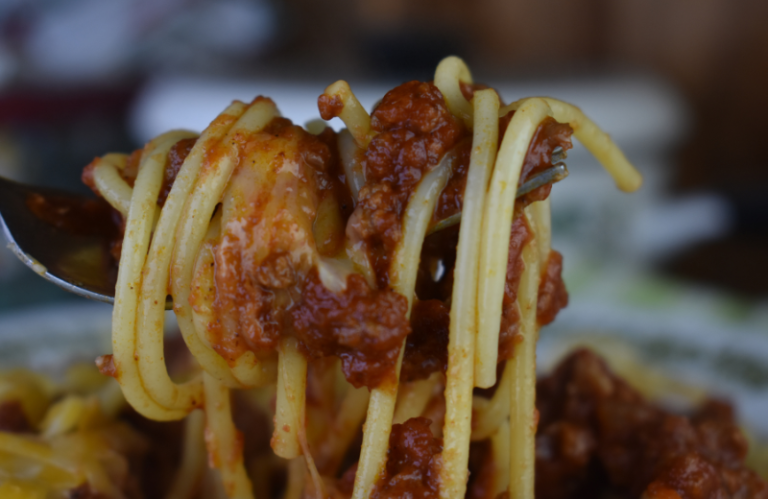 Cincinnati Chili Recipe Served Over Spaghetti Noodles - These Old Cookbooks