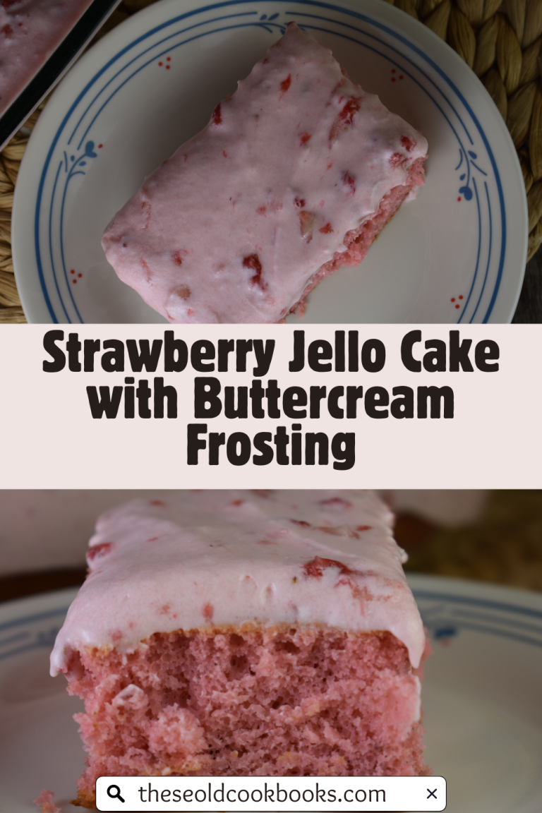 Strawberry Jello Cake with Buttercream Frosting - These Old Cookbooks